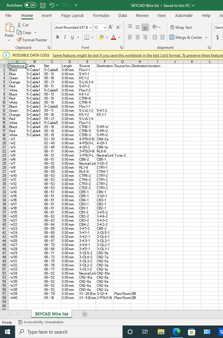 Wire Lists | SkyCAD - Electrical CAD software