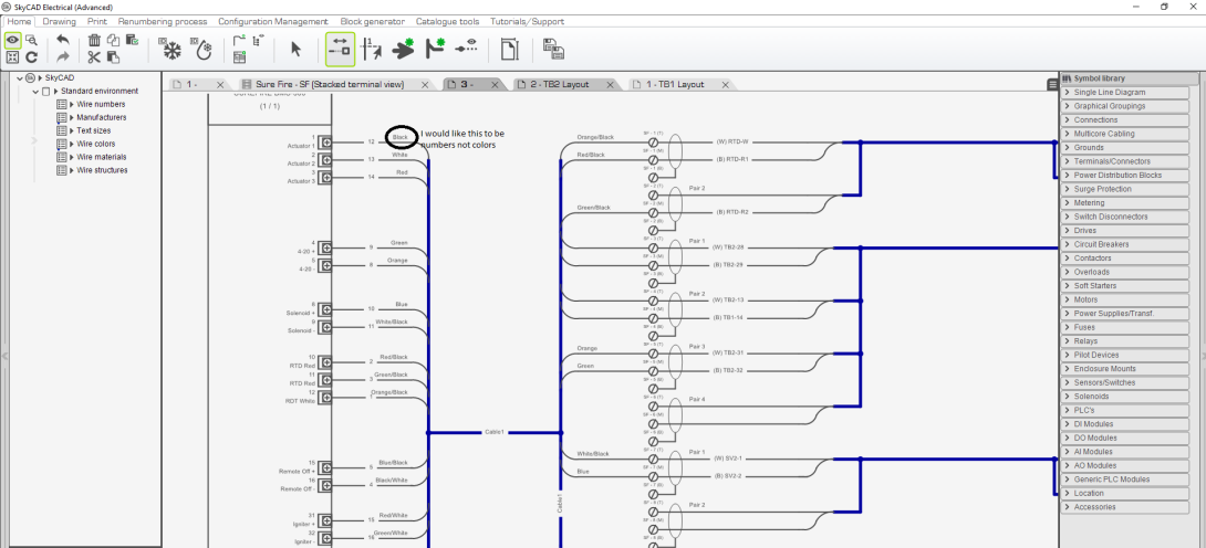 Change multi core cabling from colors to numbers for one cable in ...