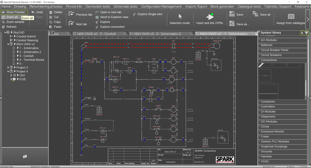 distribution block connections | SkyCAD - Electrical CAD software